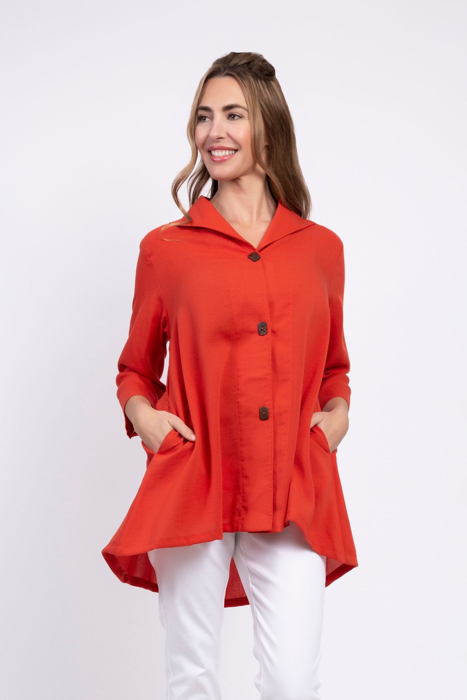AA183 - Long Coconut Button Swing Linen Jacket – Fridaze - Linen Redefined