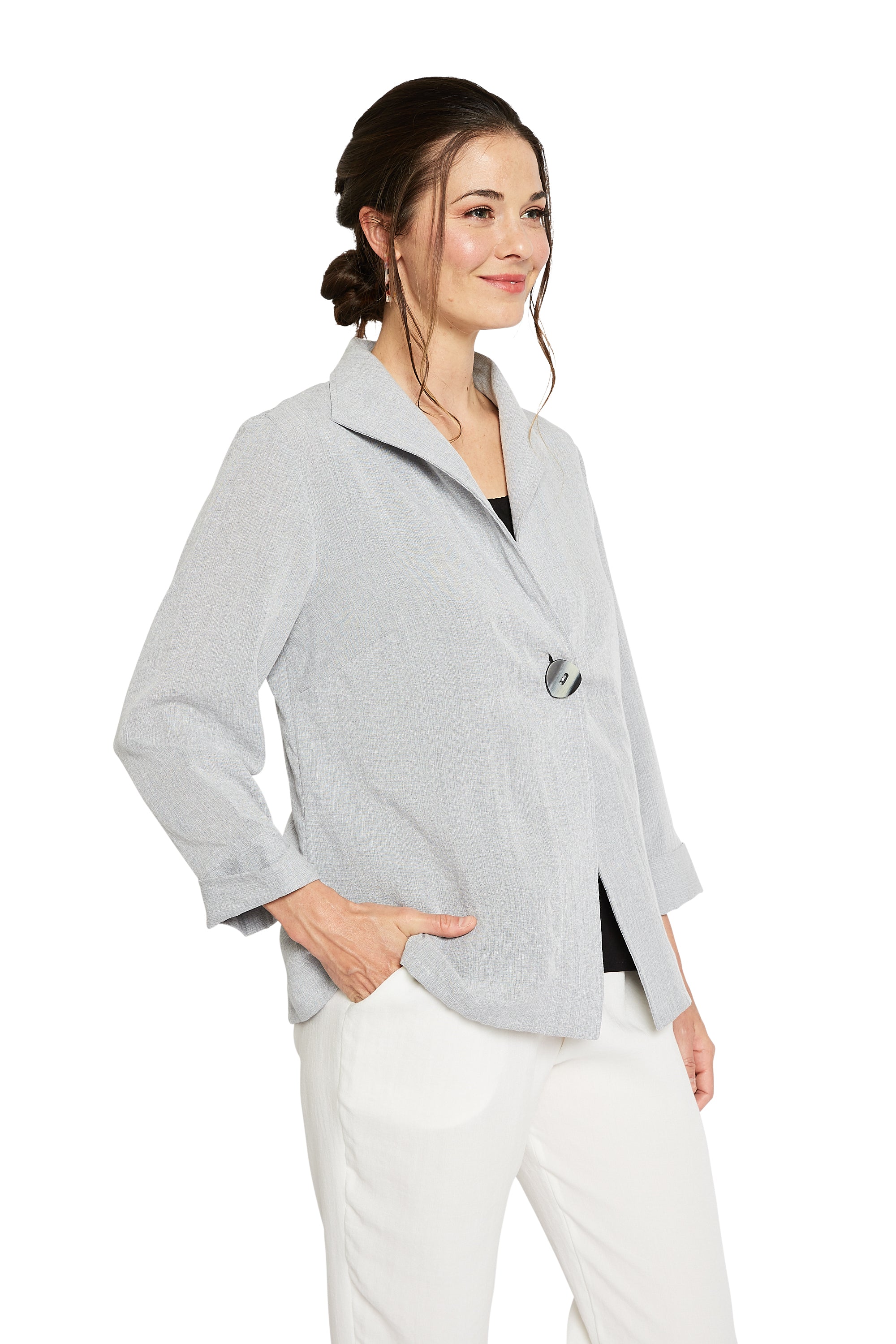 AA188 - One Button Short Linen Jacket – Fridaze - Linen Redefined